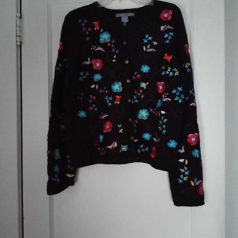 Carroll Reed Designer Floral Embroidered Wool Cardiga… - Gem